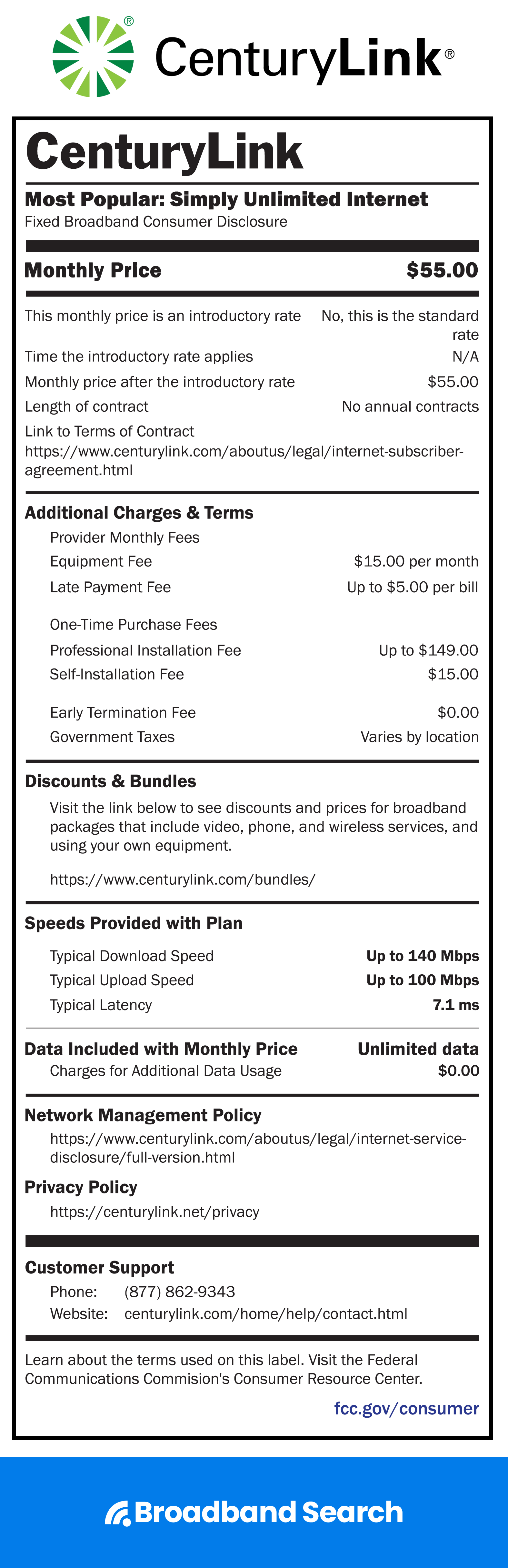 FCC's Broadband Facts Labels - BroadbandSearch